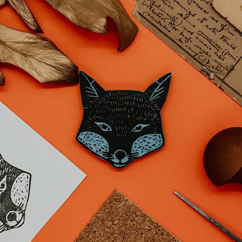 Fox Stamp Rubber Hand Carved / Autumn Fall Design / Wild - Etsy