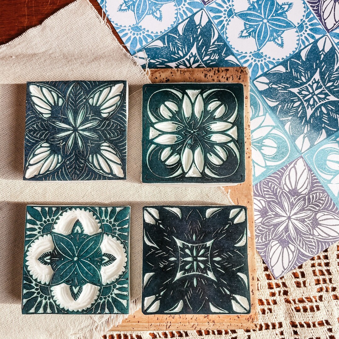 Azulejo Rubber Stamp Set for Travel Journal, Portuguese Tile Stamps for ...