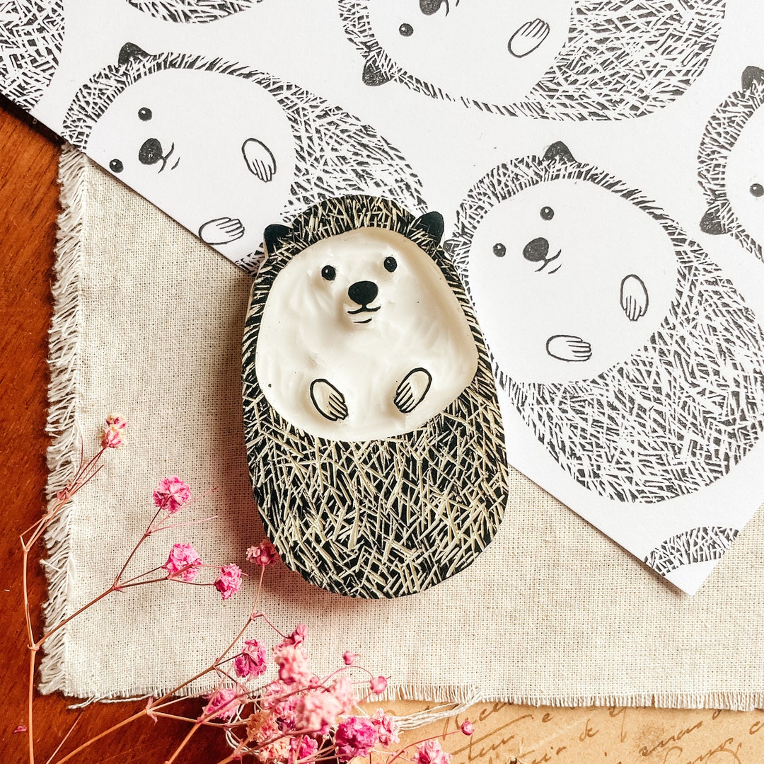 Hand Carved Hedgehog Rubber Stamp / Forest Animal Stamp / Animal Lover ...