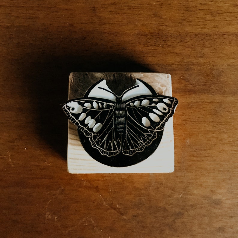 Moth Rubber Stamp / Hand Carved Stamp / Moth and Moon Stamp - Etsy