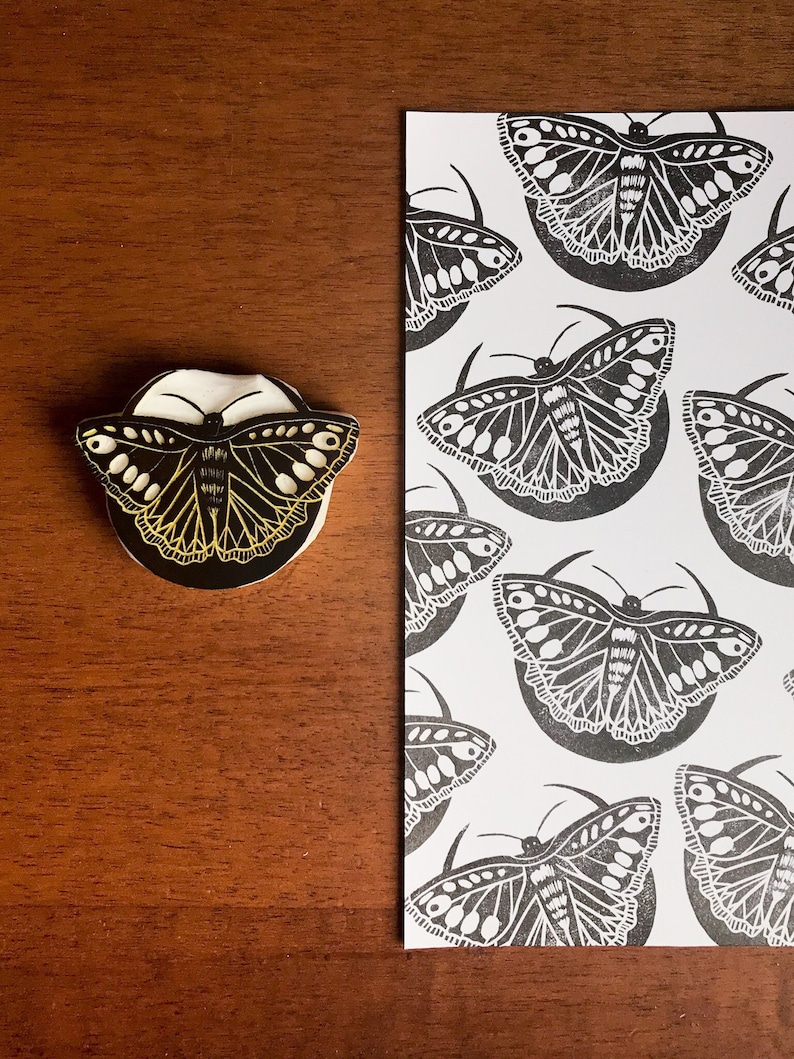 Moth Rubber Stamp / Hand Carved Stamp / Moth and Moon Stamp - Etsy