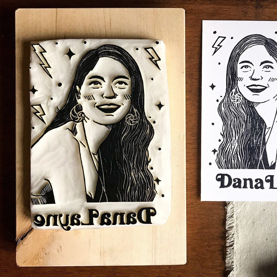 Custom Hand Carved Rubber Stamp Portrait, Handmade Personalized Face ...