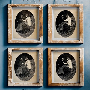 Venus With a Mirror - Original Linocut Print, Wall Decor for Mythology ...