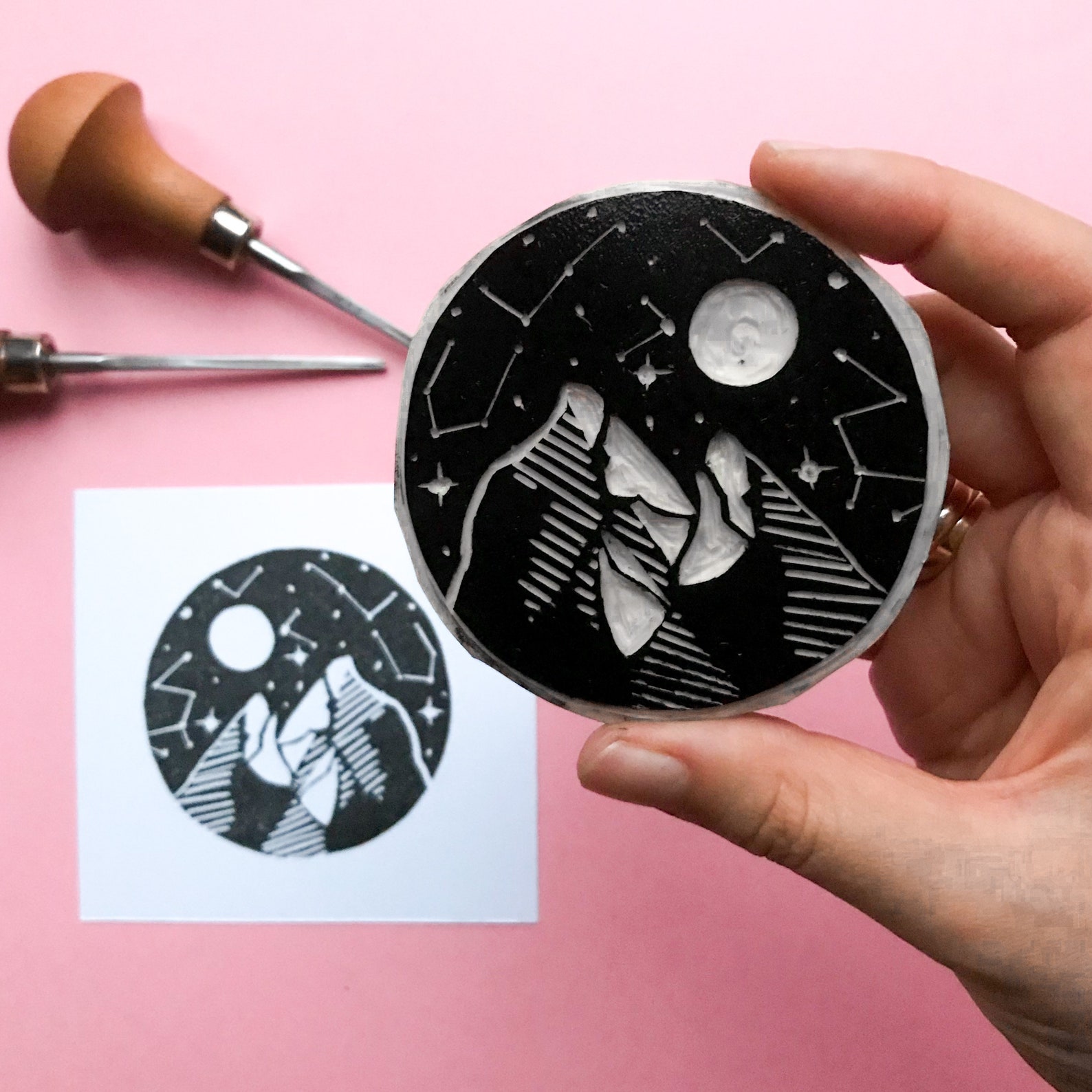 Mountains landscape rubber stamp / hand carved stamp / magic | Etsy