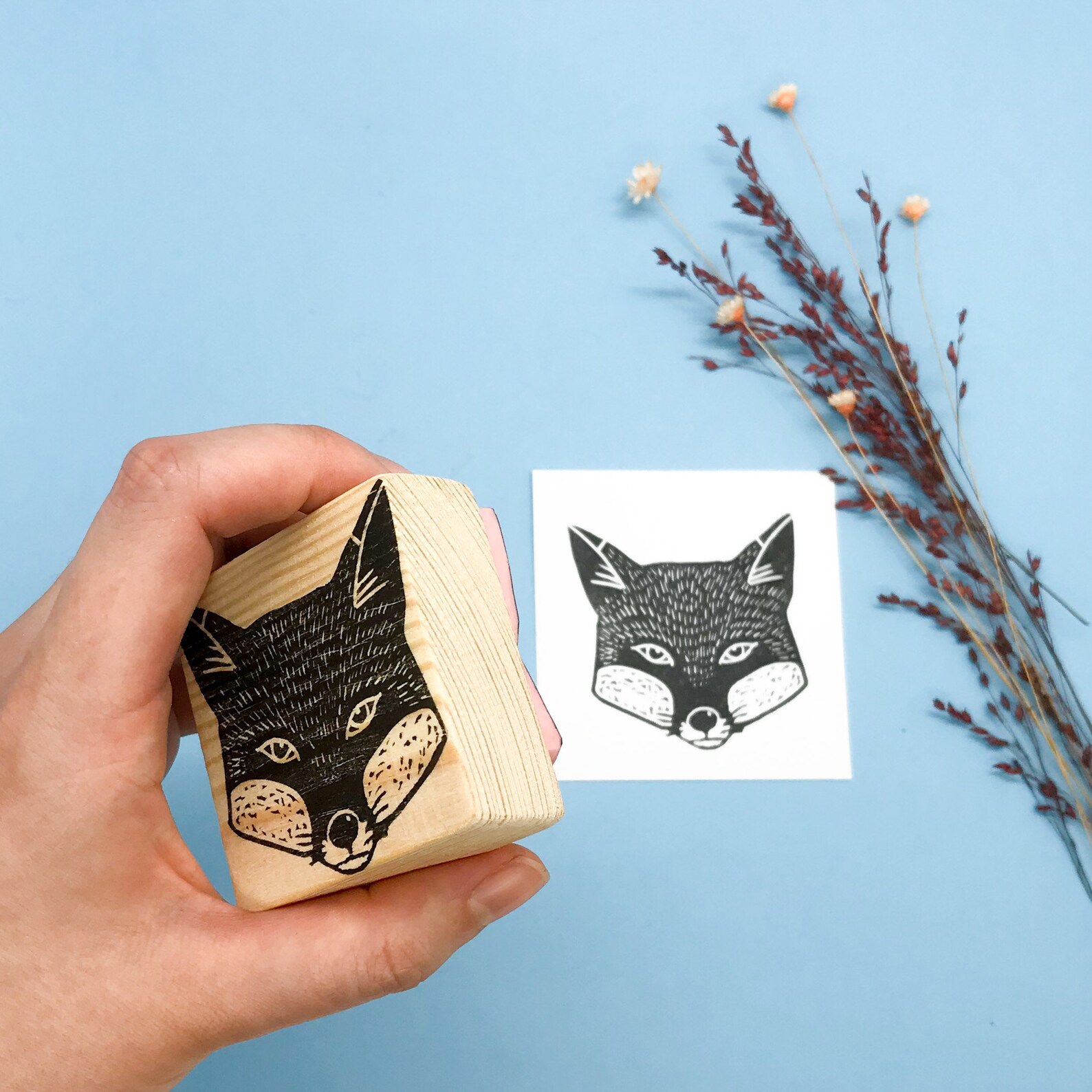 Fox Stamp Rubber Hand Carved / Autumn Fall Design / Wild - Etsy