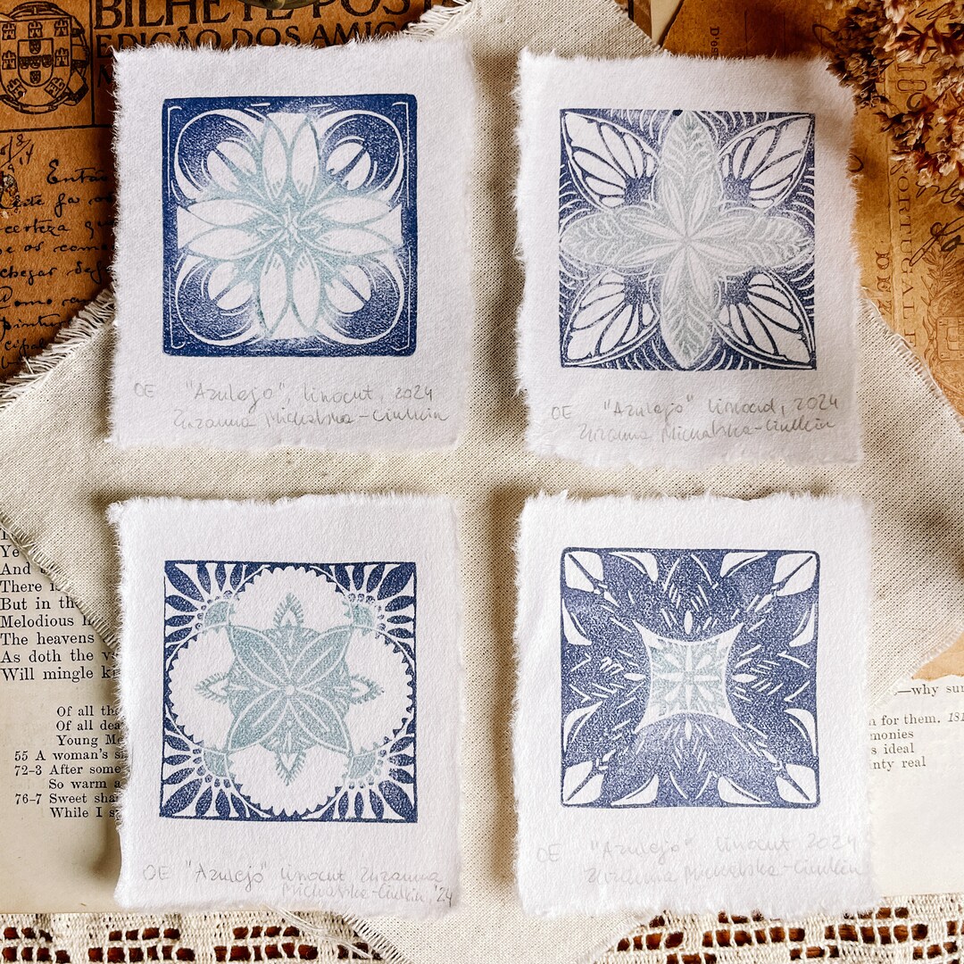 Small Azulejo Print Set, Floral Mosaic Wall Art, Gift for Portugal ...