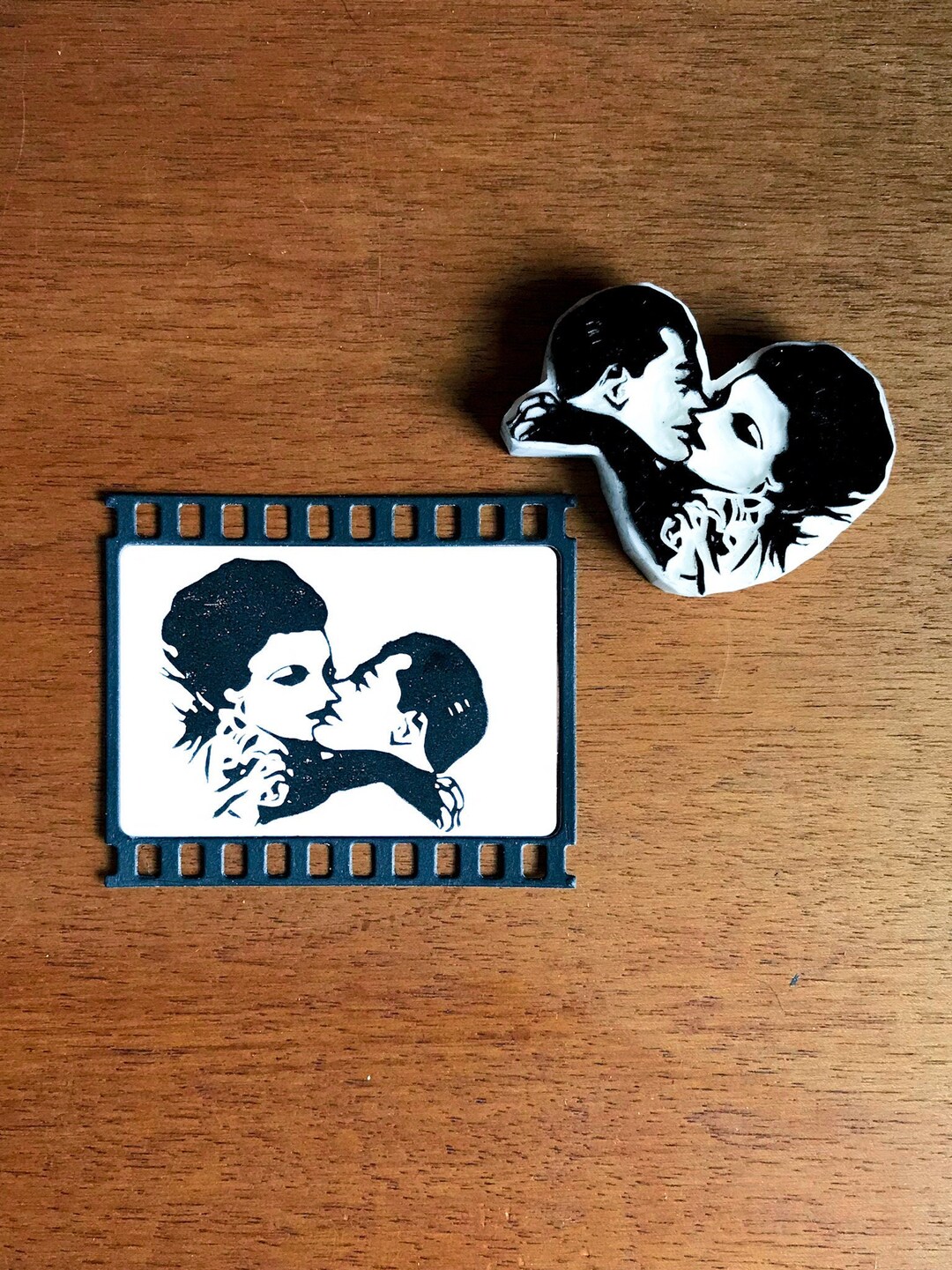 Couple Kiss Rubber Stamp for Love Diary, Linocut Vintage Comic Book ...