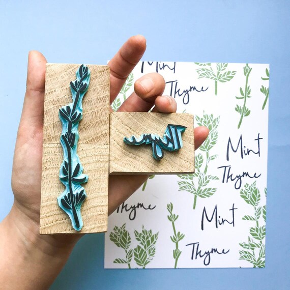 Thyme Herb Rubber Stamp / Herbal Plant Lettering Stamp / | Etsy