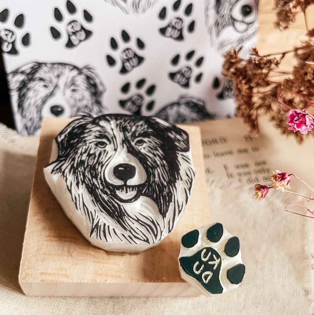 Custom Pet Portrait Stamp With Paw Stamp for Memorial Gift, Dog ...