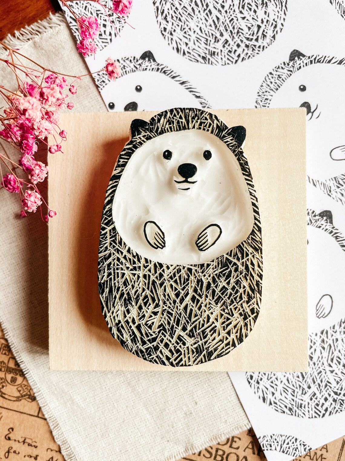 Hand Carved Hedgehog Rubber Stamp / Forest Animal Stamp / Animal Lover ...