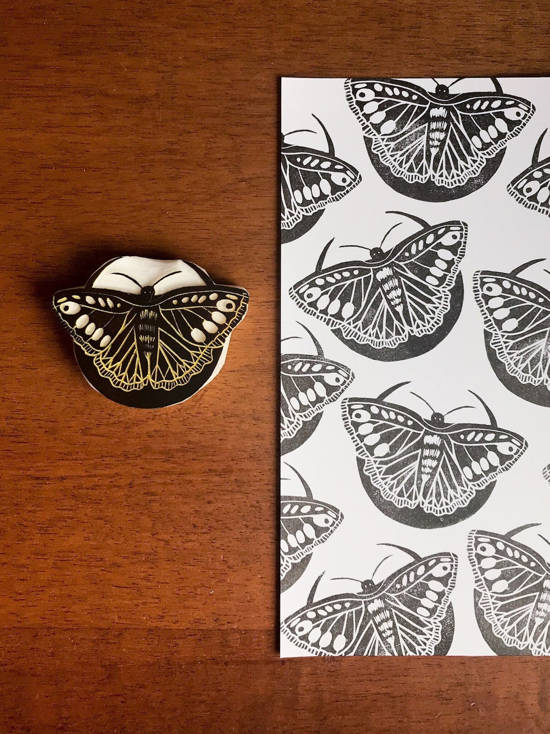 Moth Rubber Stamp / Hand Carved Stamp / Moth and Moon Stamp Set ...