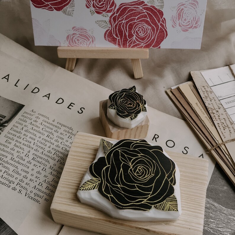 Rose Stamp Set / Hand Carved Stamp / Botanical Stamp / Floral - Etsy