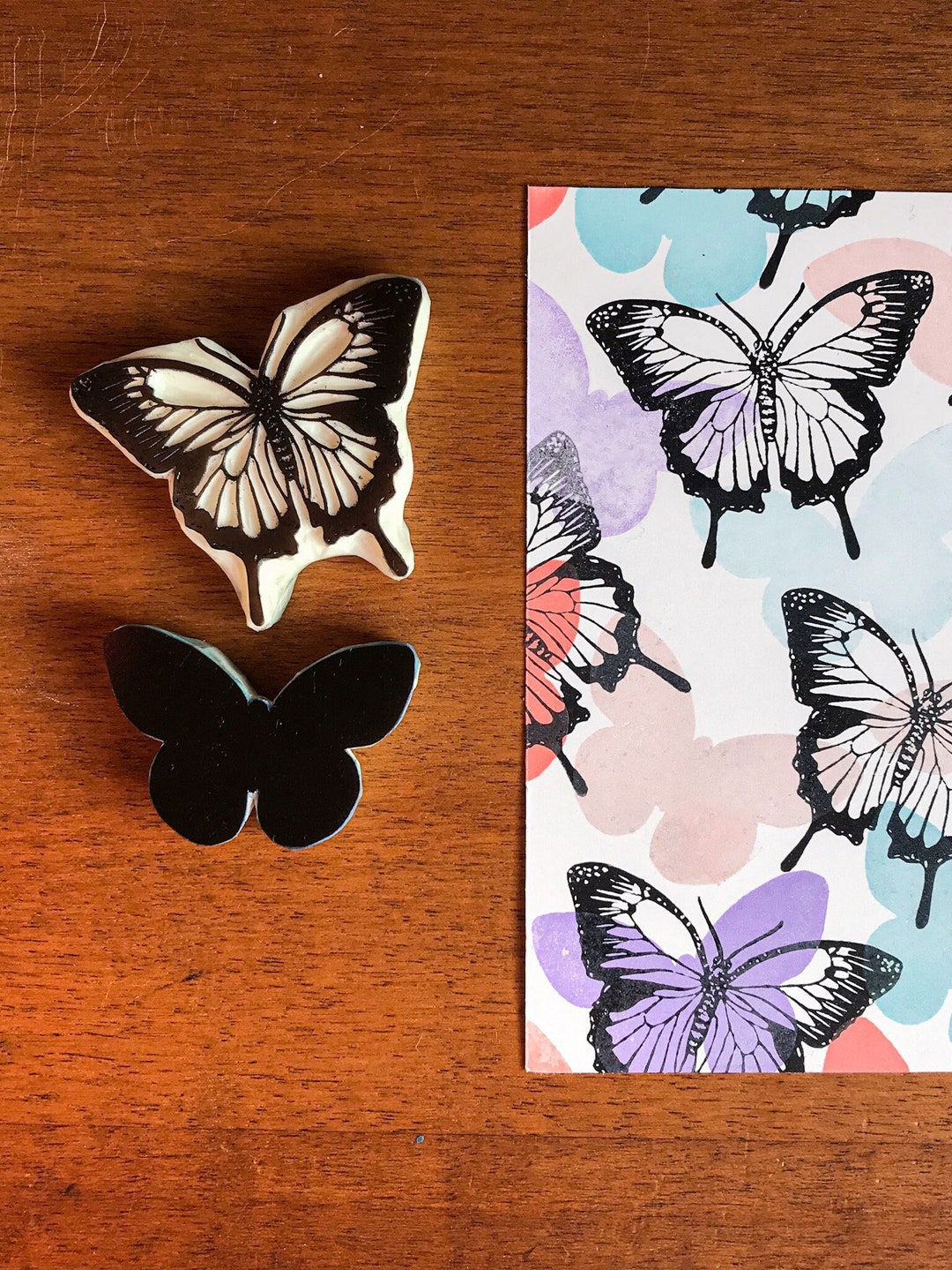 Blue Butterfly Rubber Stamp Set of Two, Printing Blocks for Card Making ...