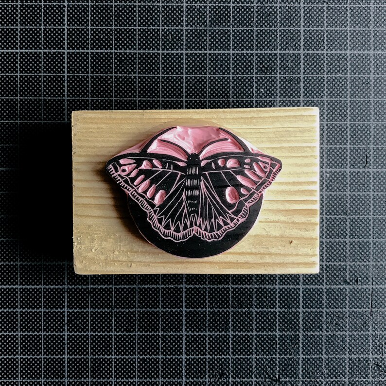 Moth Rubber Stamp / Hand Carved Stamp / Moth and Moon Stamp - Etsy