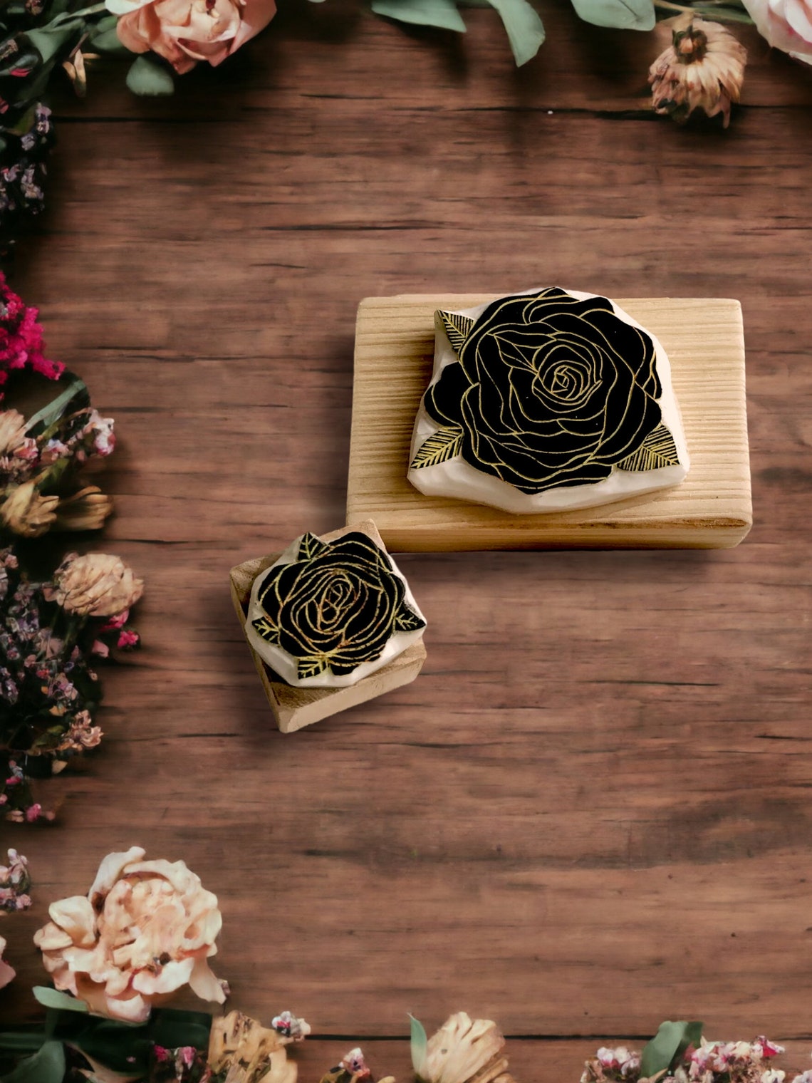 Rose Stamp Set / Hand Carved Stamp / Botanical Stamp / Floral Pattern ...