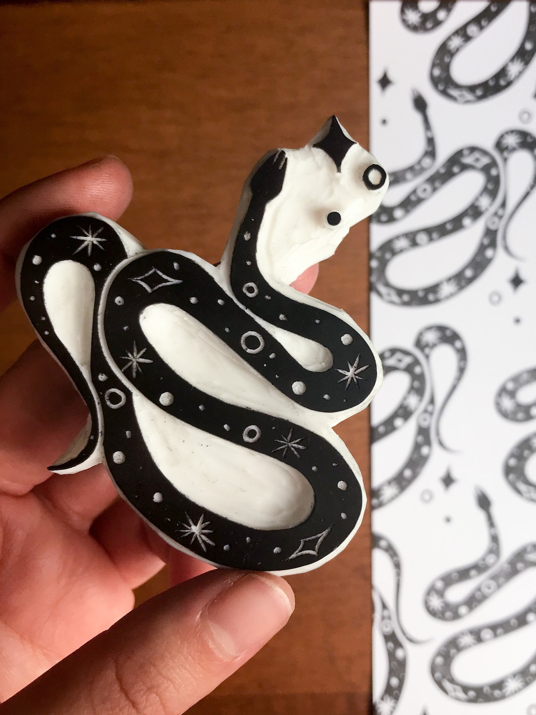 Magic Snake Rubber Stamp / Hand Carved Design / Animal Stationery ...