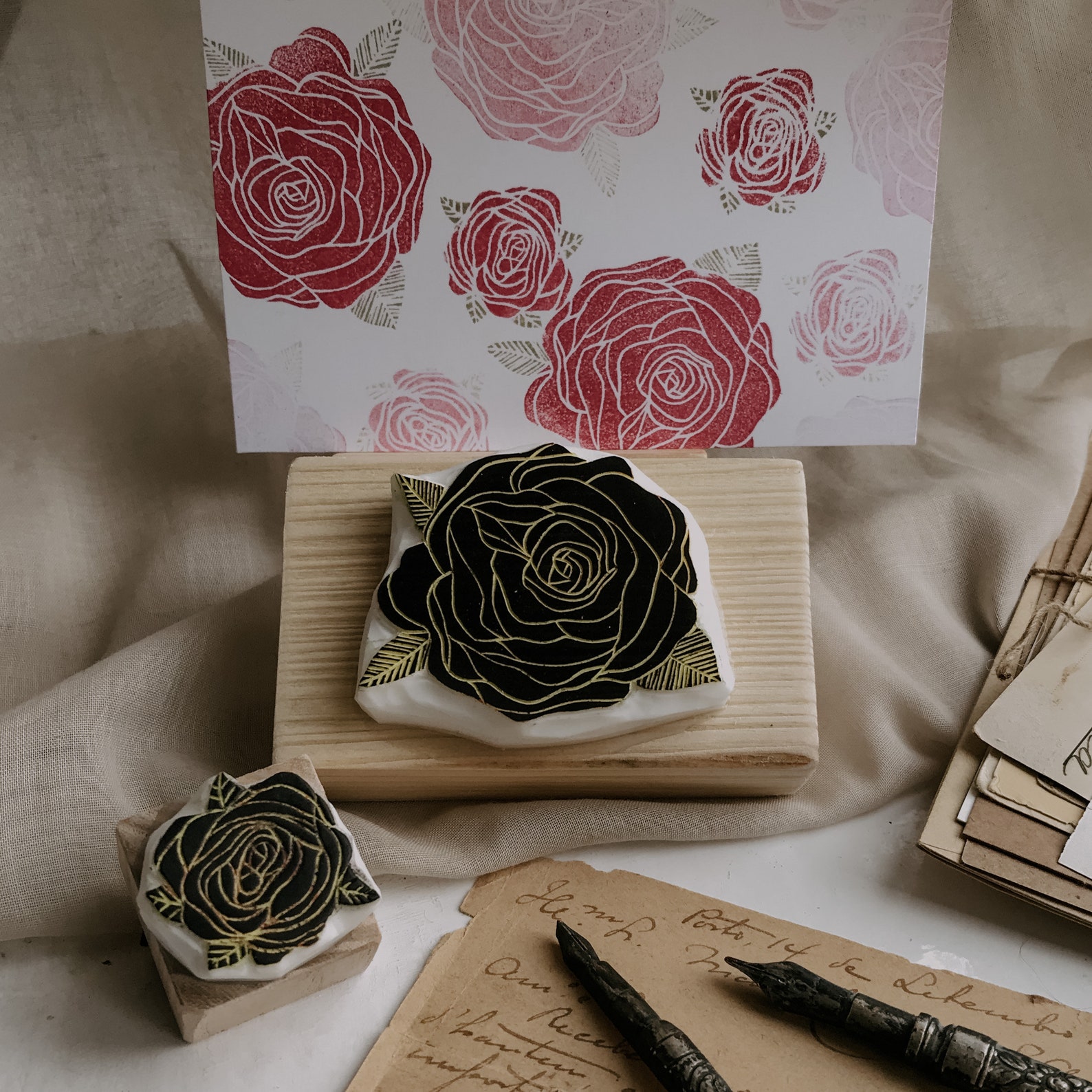 Rose Stamp Set / Hand Carved Stamp / Botanical Stamp / Floral - Etsy