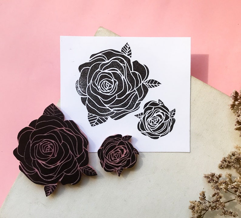 Rose Stamp Set / Hand Carved Stamp / Botanical Stamp / Floral - Etsy