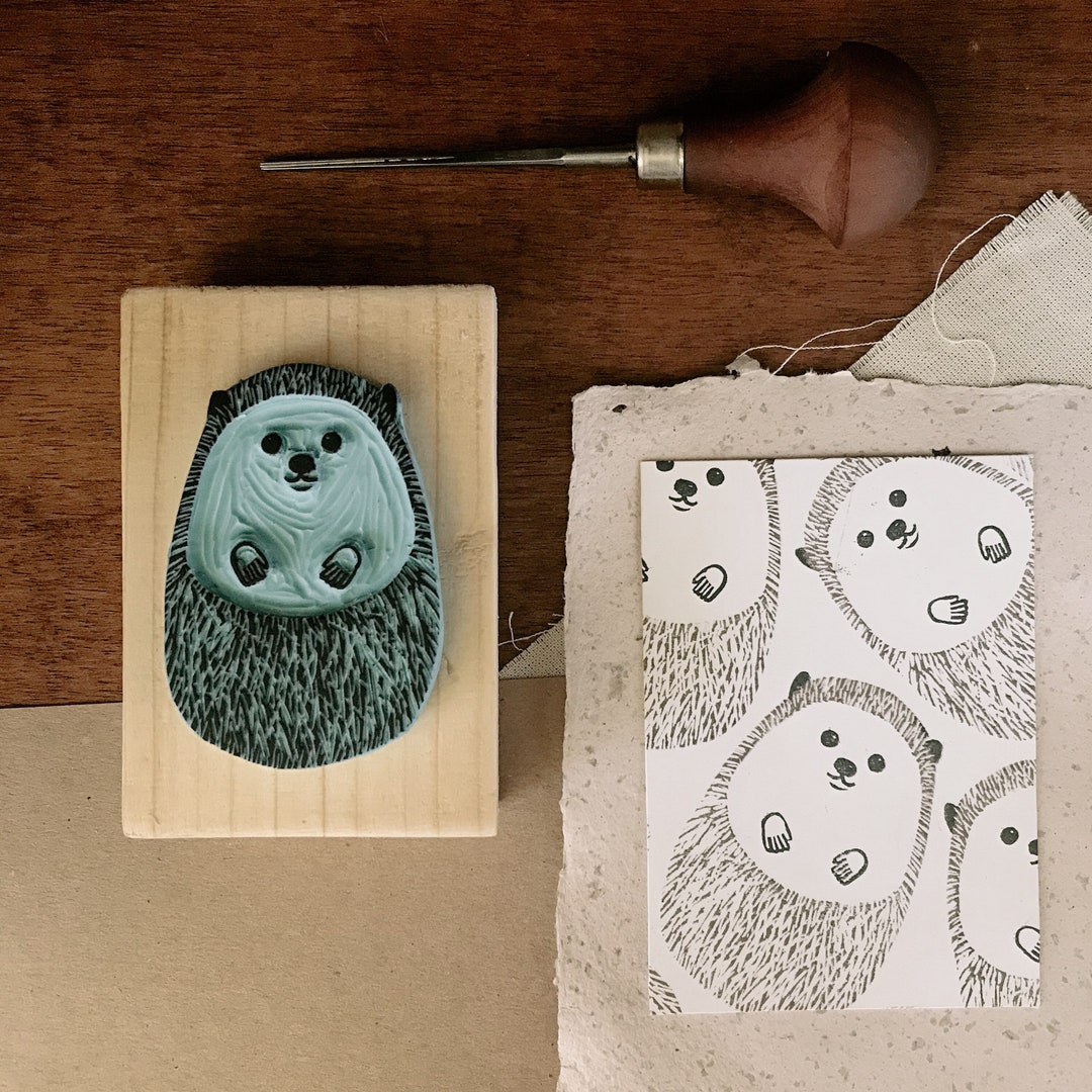 Hand Carved Hedgehog Rubber Stamp / Forest Animal Stamp / - Etsy