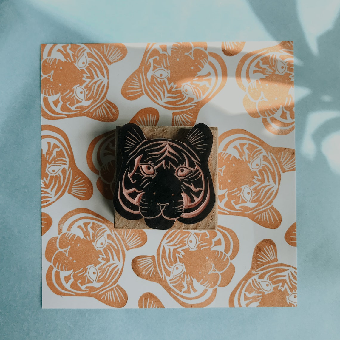 Tiger Head Rubber Stamp Hand Carved / Jungle Pattern Design / | Etsy