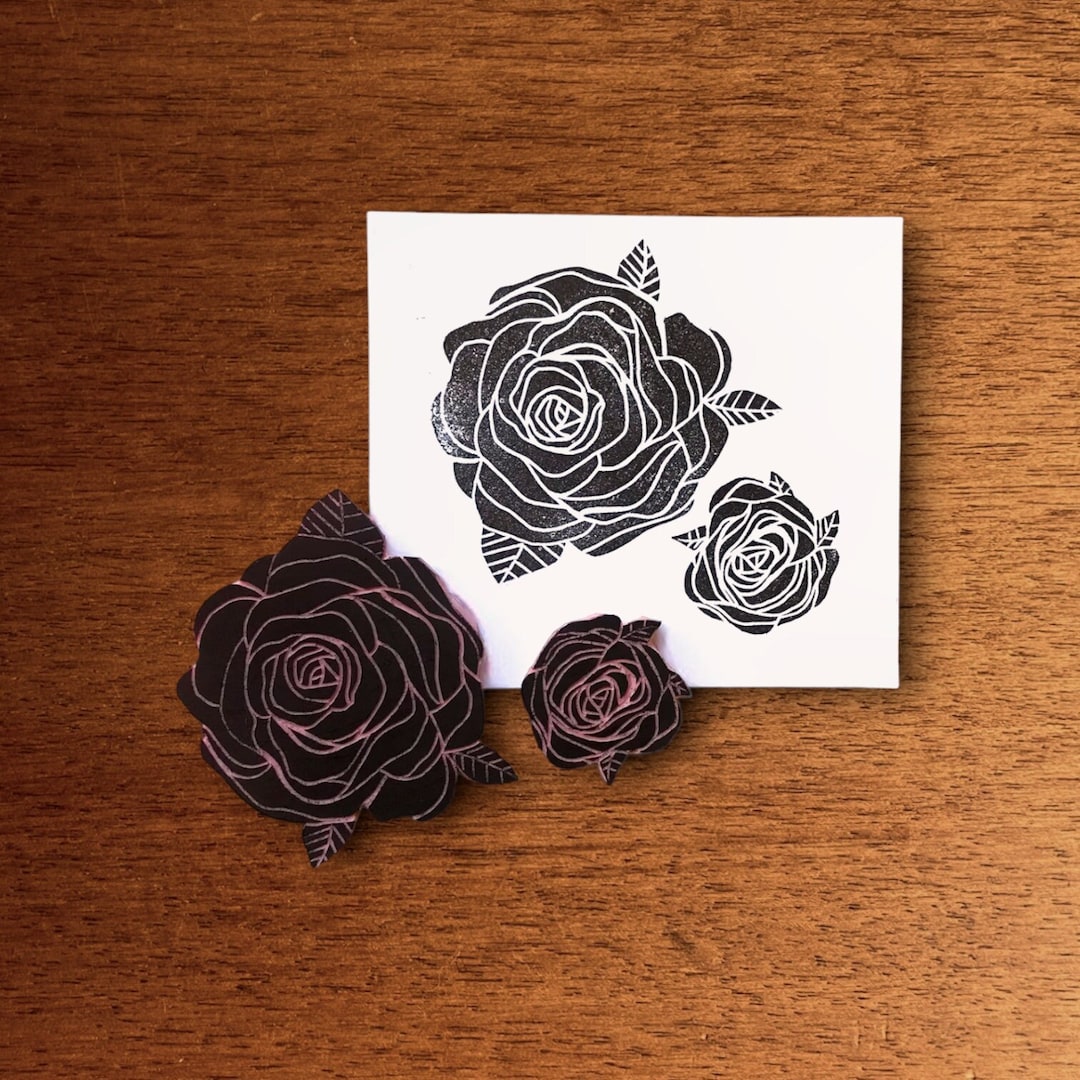 Rose Stamp Set / Hand Carved Stamp / Botanical Stamp / Floral Pattern ...