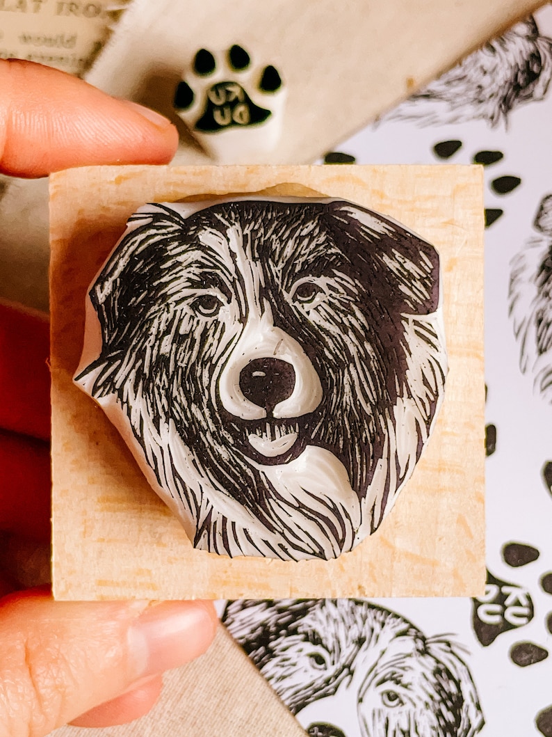 Custom Pet Portrait Stamp With Paw Stamp for Memorial Gift, Dog ...