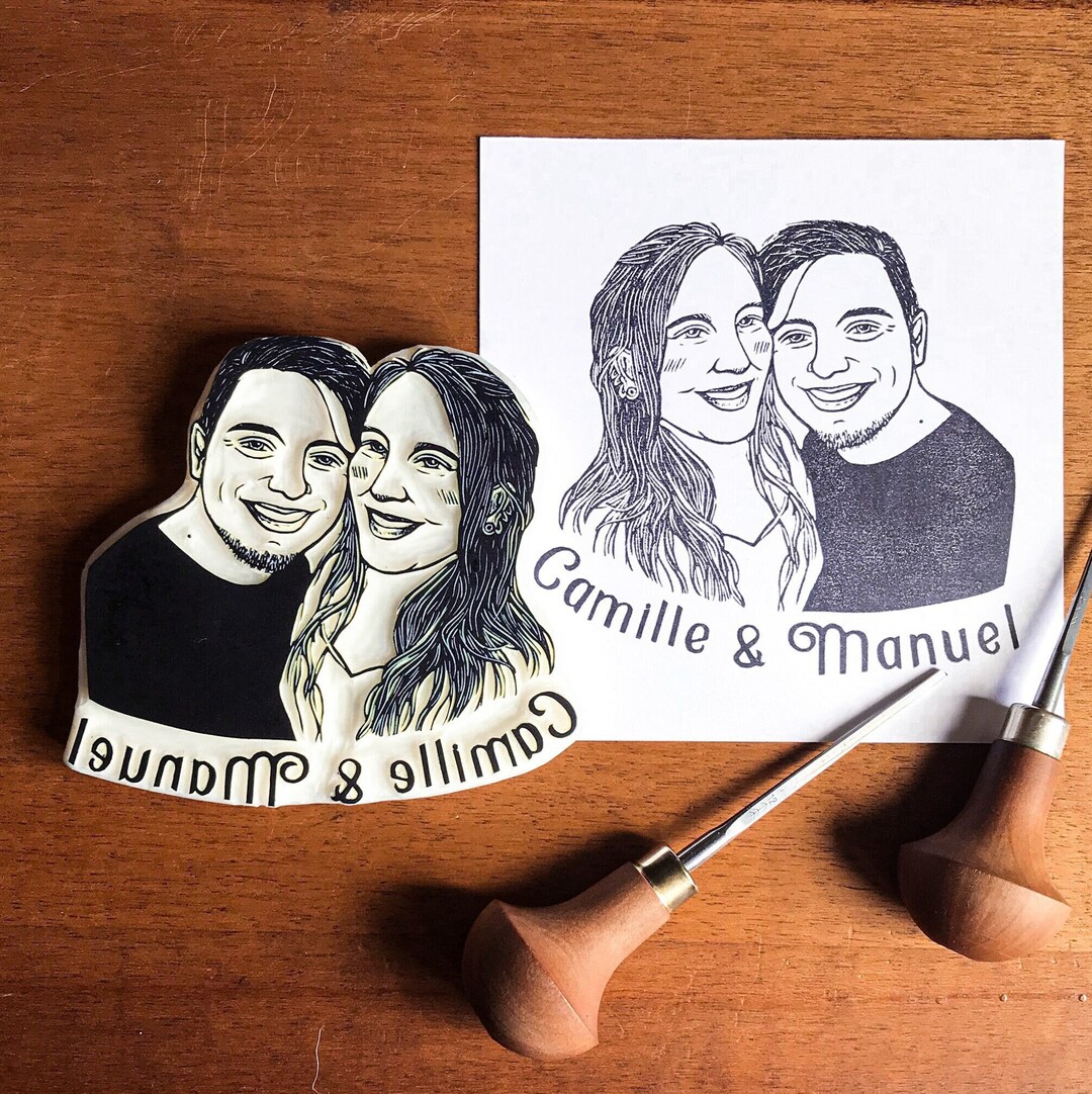 Couple Portrait Rubber Stamp, Custom Gift for Engagement or Wedding ...