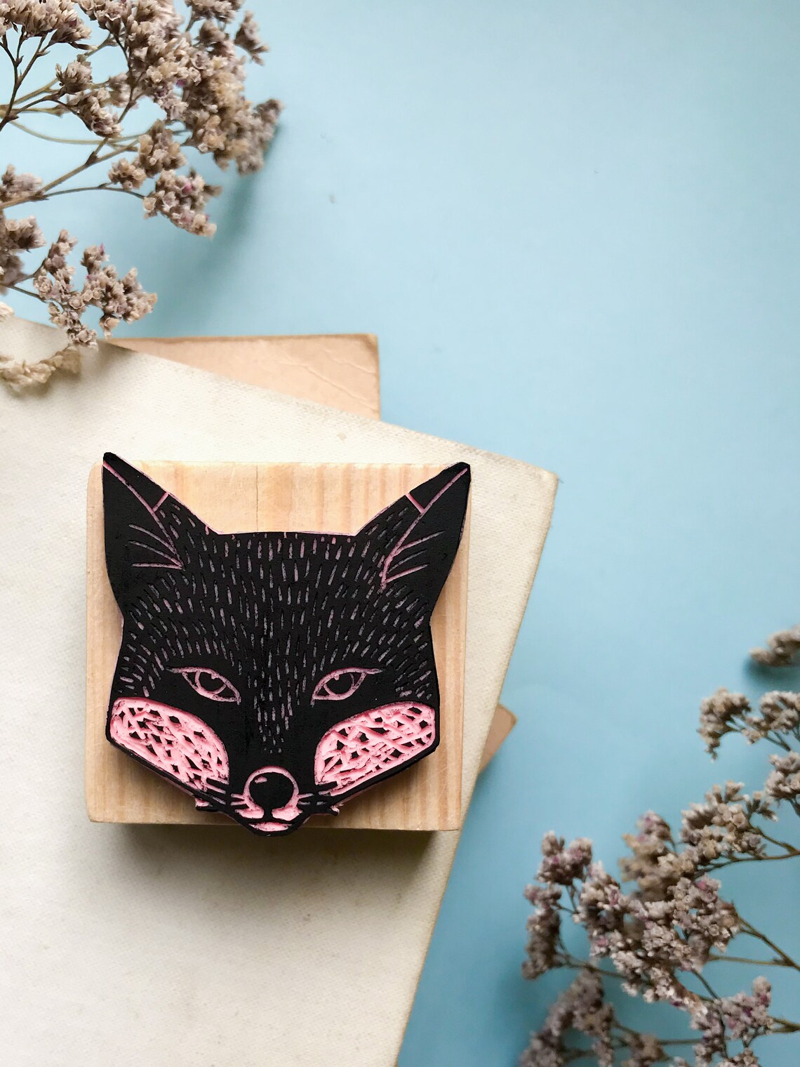 Fox Stamp Rubber Hand Carved / Autumn Fall Design / Wild | Etsy