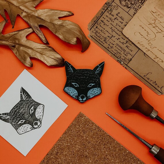 Fox Stamp Rubber Hand Carved / Autumn Fall Design / Wild - Etsy