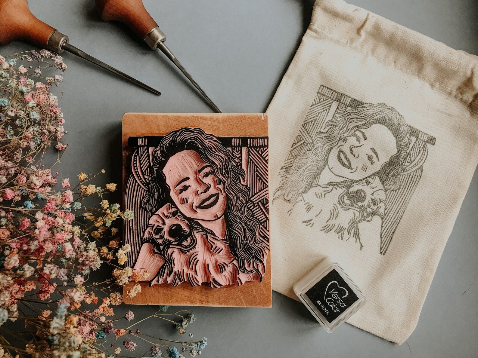 Custom Hand Carved Rubber Stamp Portrait, Handmade Personalized Face ...