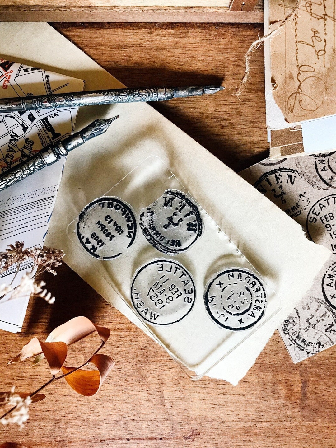 Vintage Postmark Stamp for Decoration, Old Postal Seal Set, Junk ...