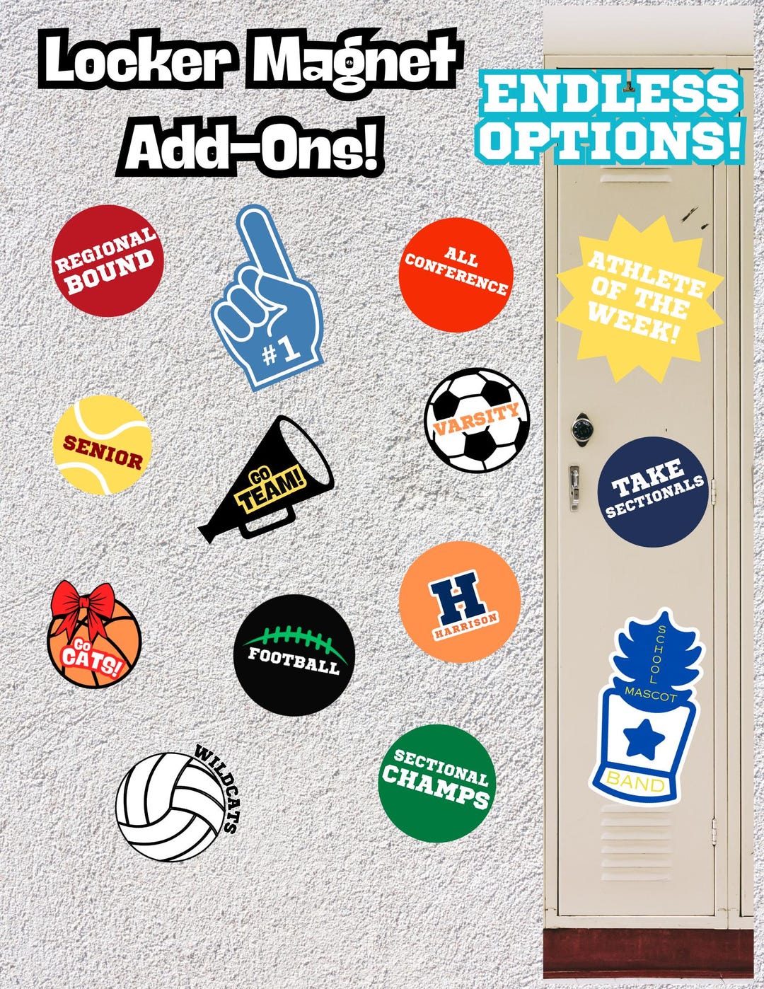 Personalized Locker Magnets Custom Team Name & Number ADD Ons - Etsy