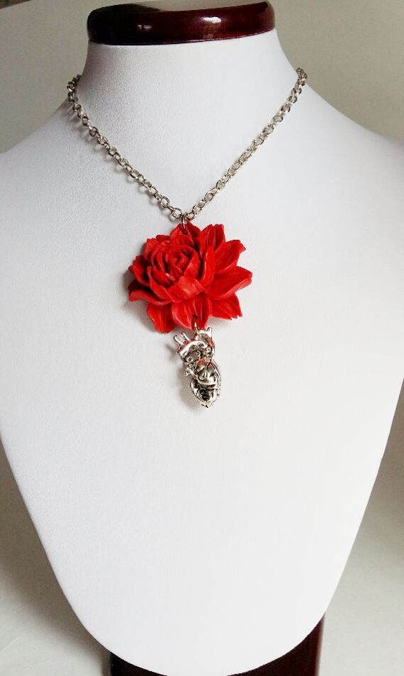 Red Rose Inspired Necklace Flower Pendant Cinnabar Rose | Etsy