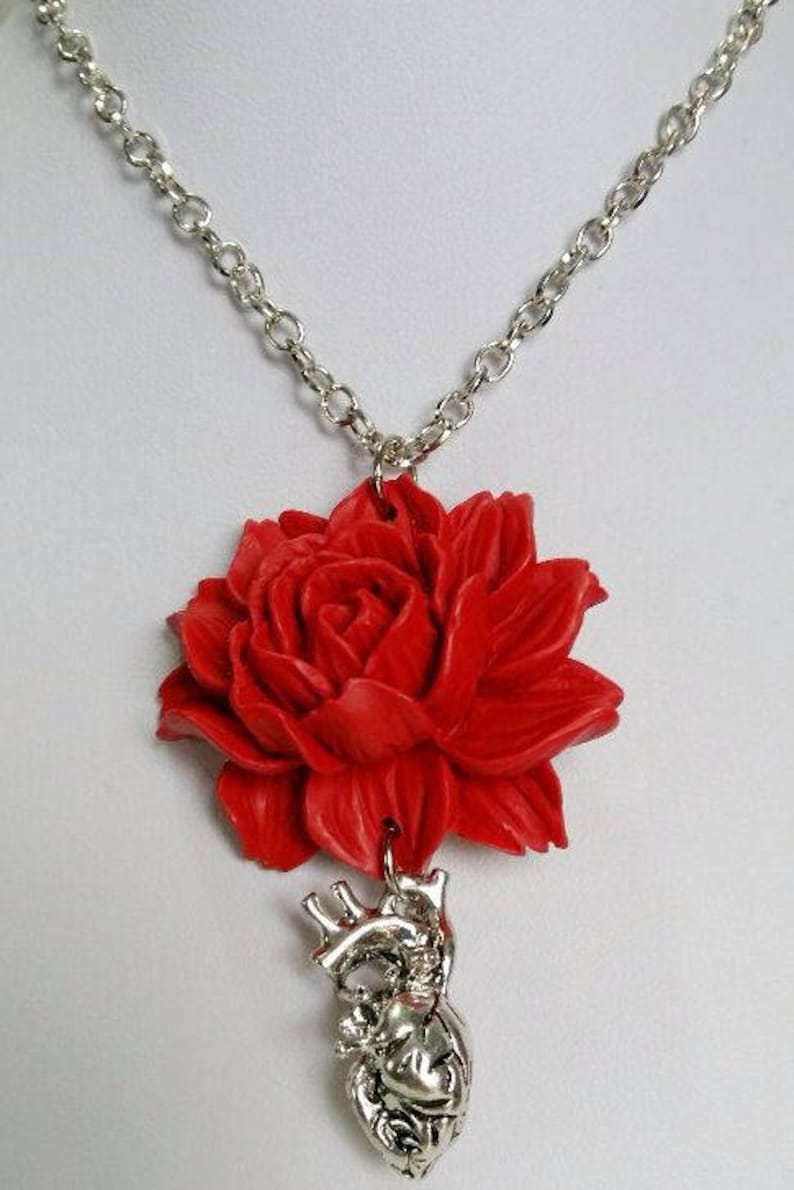 Red Rose Inspired Necklace , Flower Pendant , Cinnabar Rose Pendant ...
