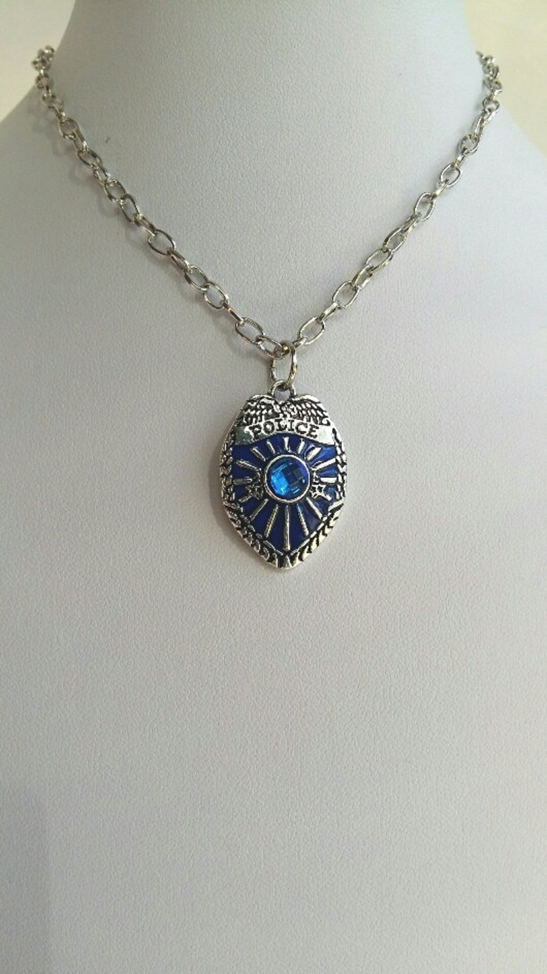 Police Pendant Necklace, Police Badge Necklace, Blue Police Badge ...