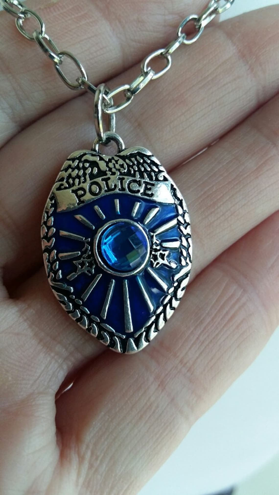 Police Pendant Necklace, Police Badge Necklace, Blue Police Badge ...