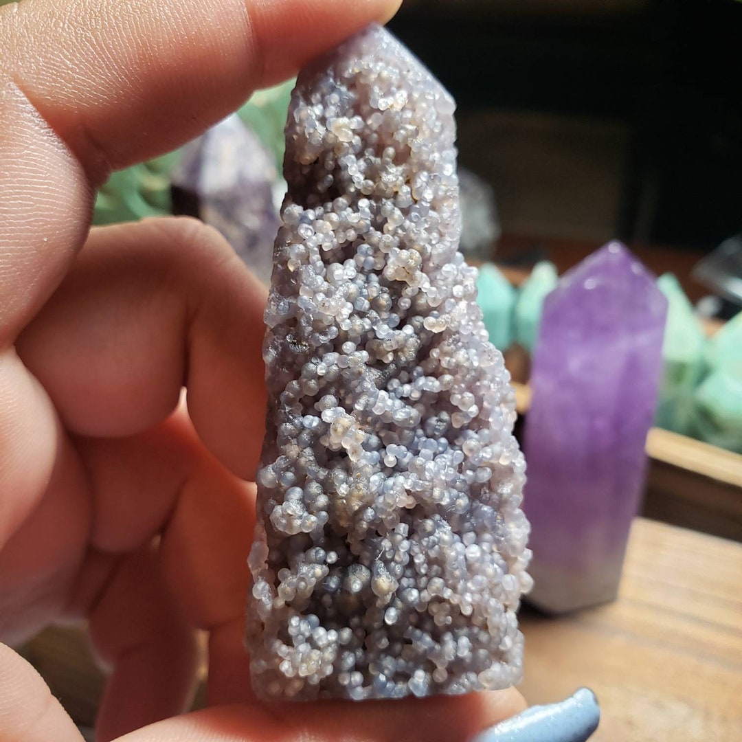 3" Brytroidal Grape Agate Tower | Grape Chalcedony | Druzy Grapes Agate ...
