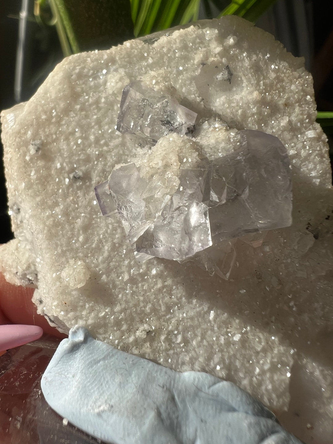 Sugar Fluorite Specimen Over Tabby Quartz Specimen Frosted Purple ...