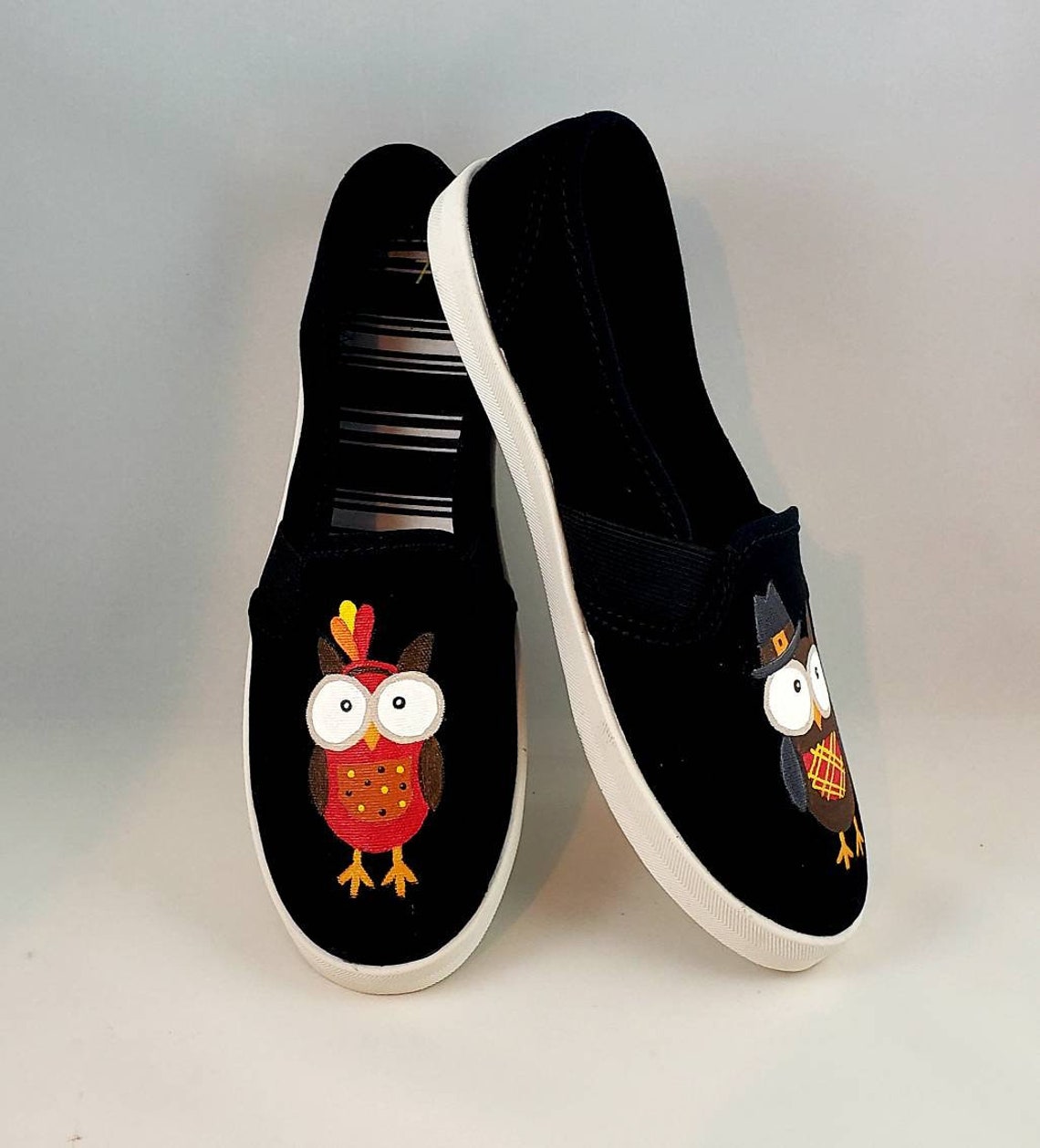 THANKSGIVING Hand PAINTED SHOES Owl Shoes Pilgrim and Indian - Etsy