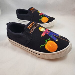 HAND PAINTED CUSTOM Shoes Autumn Shoes, Happy Harvest, Scarecrow Shoes ...