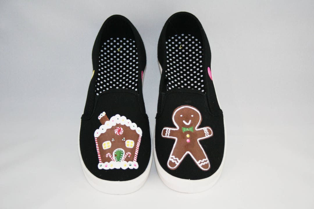 HAND PAINTED CHRISTMAS Shoes, Ginger Bread House, and Ginger Bread Man ...