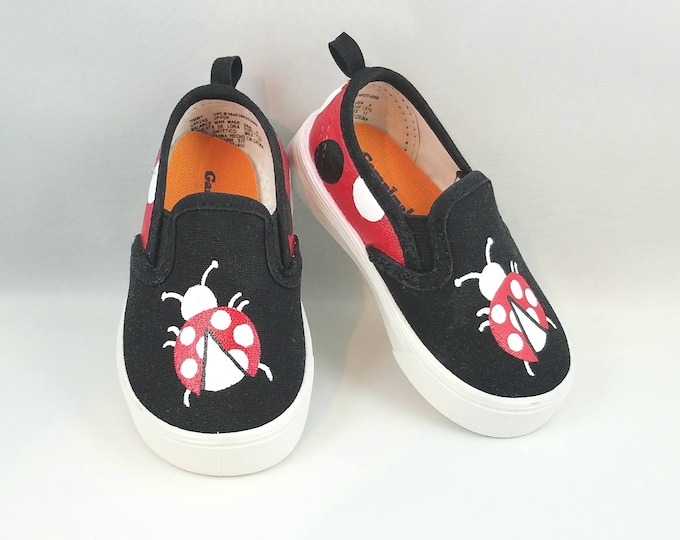 Ladybug Shoes, Hand Painted Red Canvas Sneakers for Toddler Size 9 - Etsy
