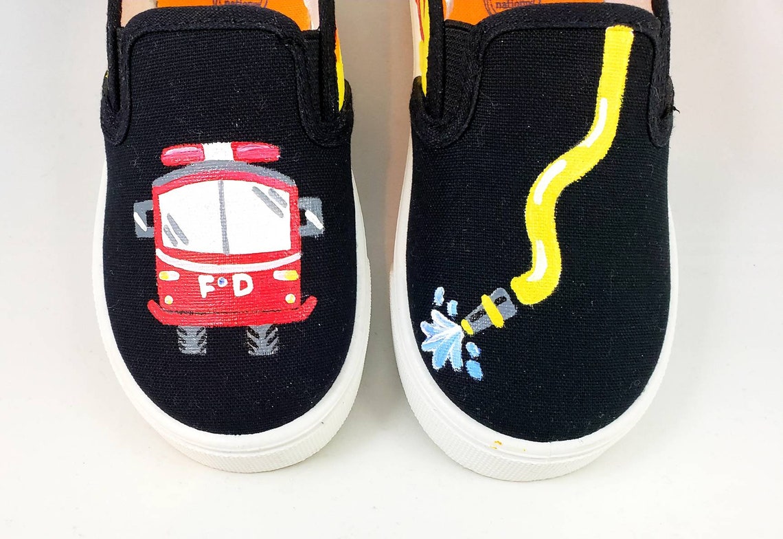 Hand PAINTED FIREFIGHTER SHOES, Fireman Shoes, Baby/toddler, Child ...