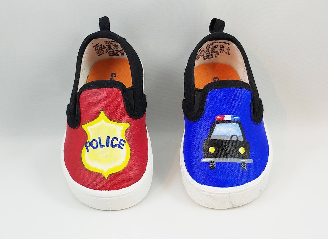 HAND PAINTED POLICE Shoes, Cop Shoes, Baby/toddler, Child/youth, and ...