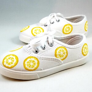 Hand PAINTED LEMON SHOES, White Lace up Lemon Shoes, Child/youth, and ...
