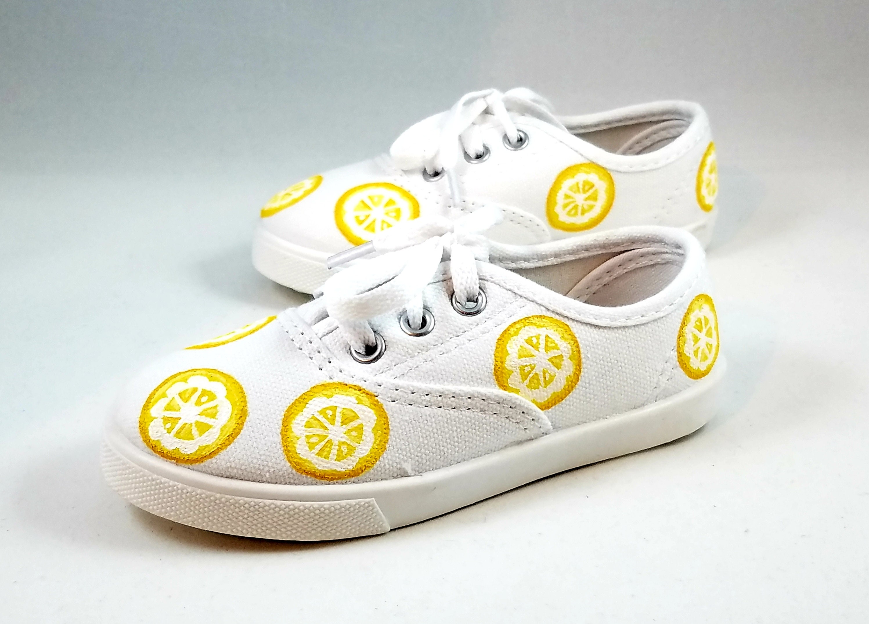Hand PAINTED LEMON SHOES White lace up lemon shoes toddler | Etsy
