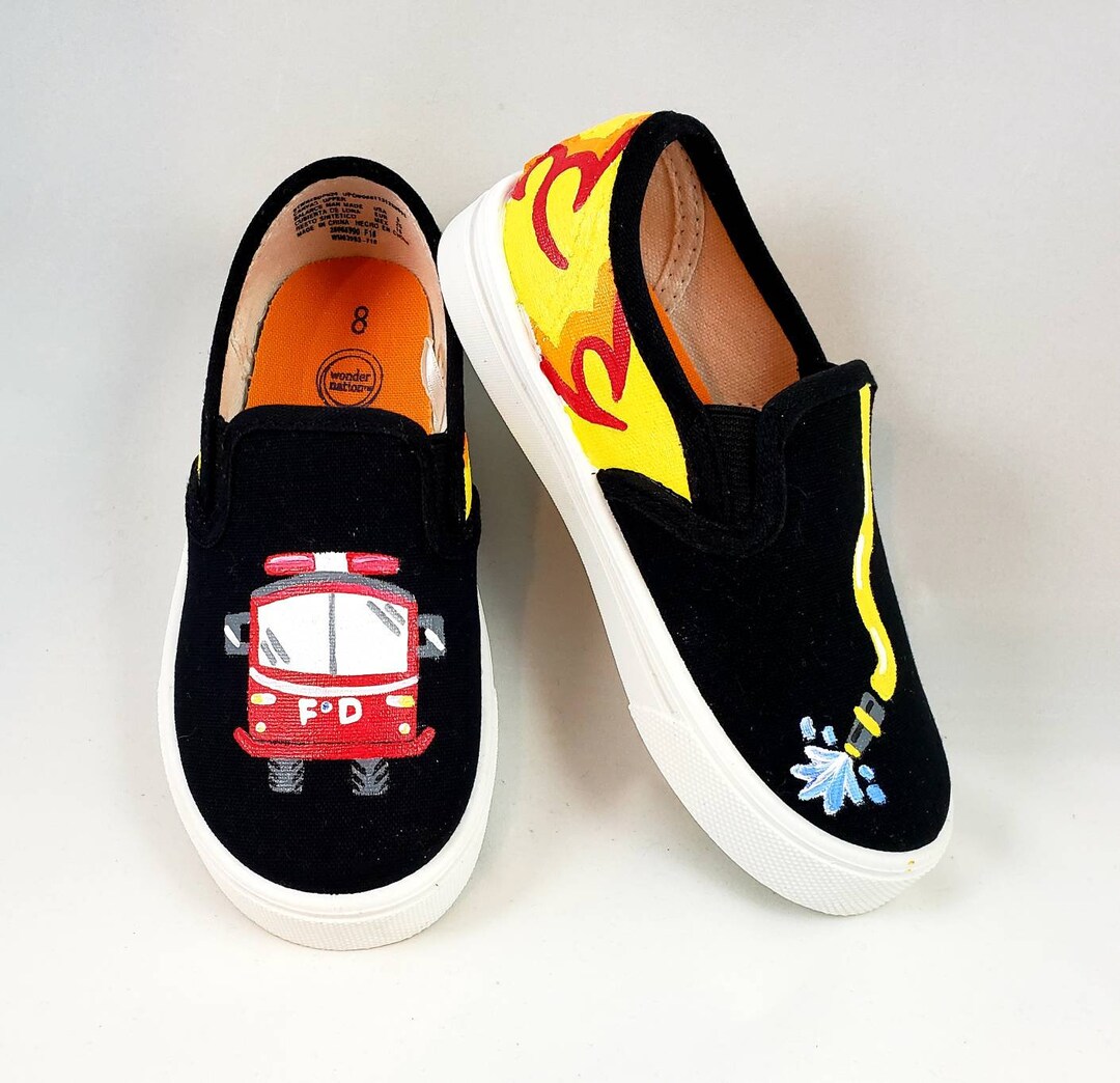 Hand PAINTED FIREFIGHTER SHOES, Fireman Shoes, Baby/toddler, Child ...