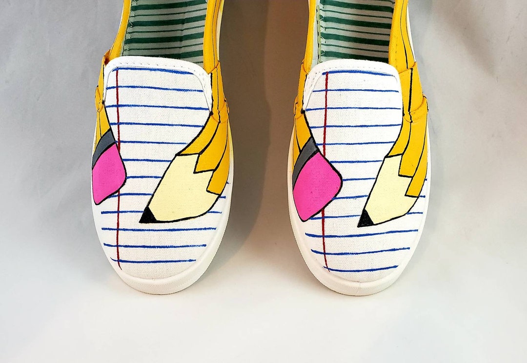Hand PAINTED TEACHER SHOES, Pencil and Paper Shoes, Women's Sizes - Etsy