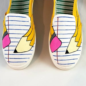 Hand PAINTED TEACHER SHOES, Pencil and Paper Shoes, Women's Sizes - Etsy