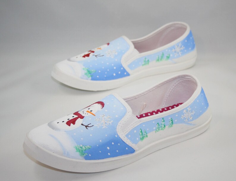 Hand PAINTED SNOWMAN SHOES, Christmas Shoes, Women's Sizes - Etsy